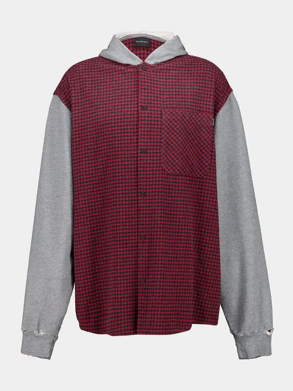 Balenciaga Checked Hooded Hybrid Shirt - Red