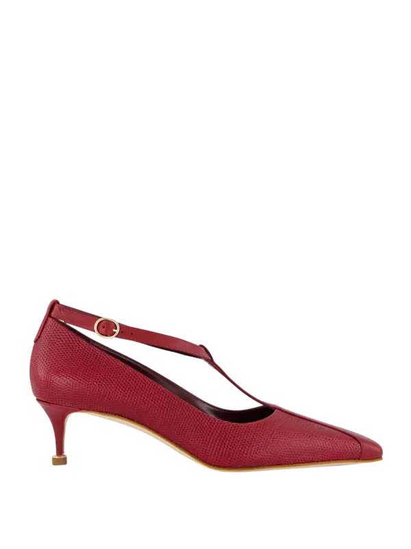 Manolo Blahnik Dark Rosellón T-strap Kitten Pumps