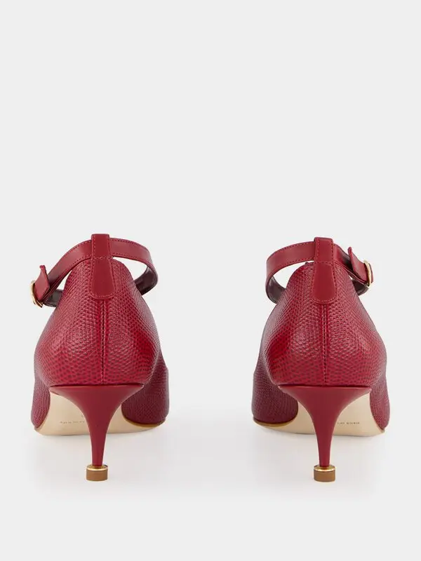 Manolo Blahnik Dark Rosellón T-strap Kitten Pumps