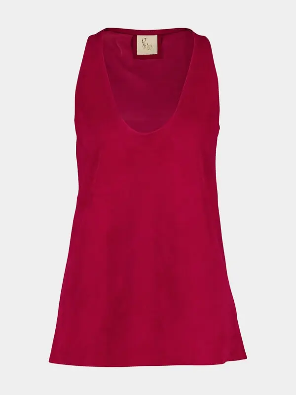 PAULA Serena Dahlia Scoop-neck Leather Tank Top - Red