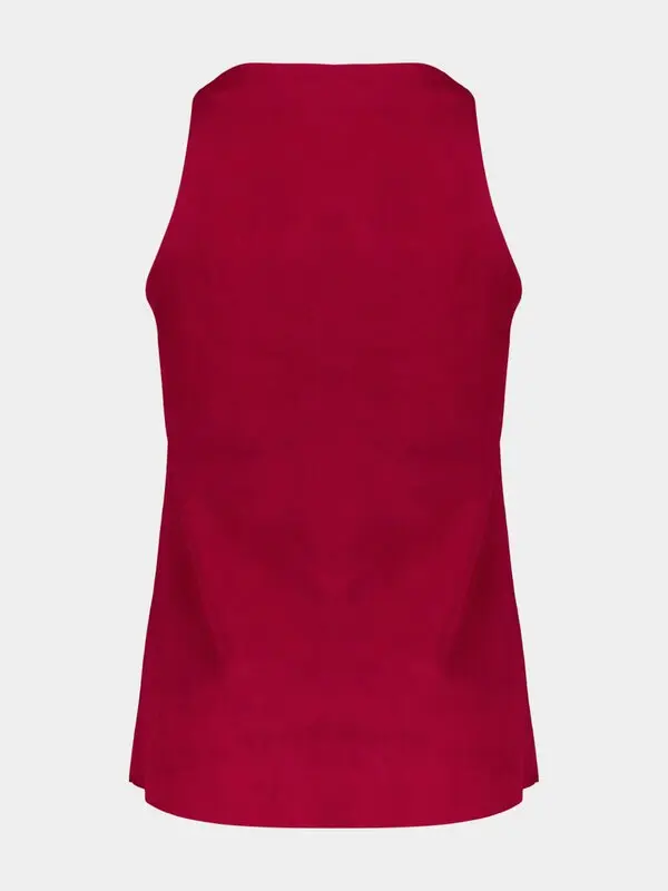 PAULA Serena Dahlia Scoop-neck Leather Tank Top - Red