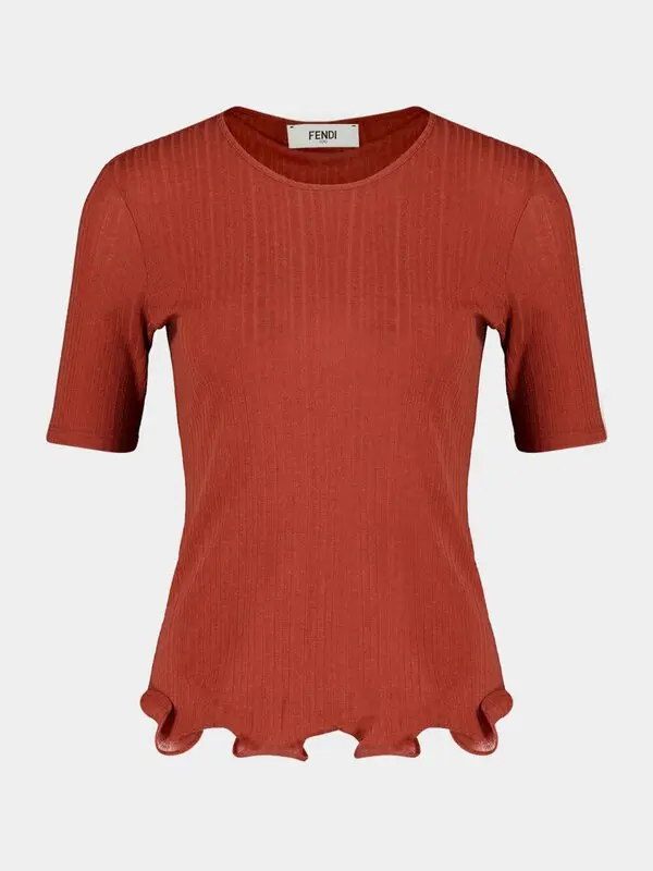 Fendi Ribbed Knit Short Sleeve Top - Red