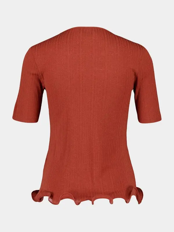 Fendi Ribbed Knit Short Sleeve Top - Red