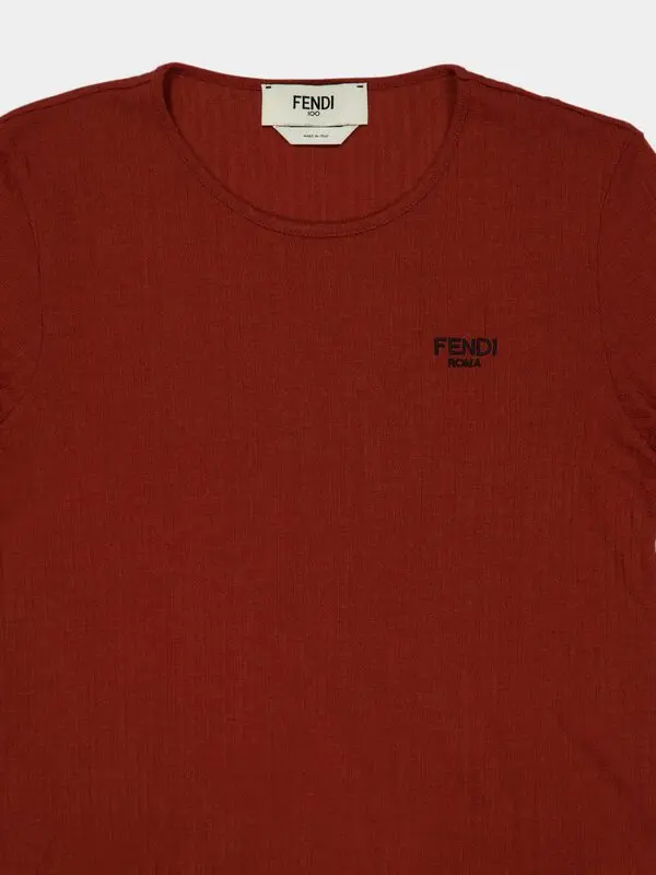 Fendi Ribbed Knit Short Sleeve Top - Red