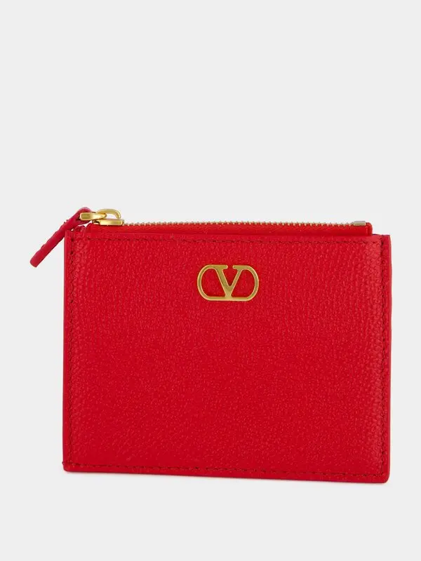 Valentino Garavani Calfskin Card Case With Vlogo - Red