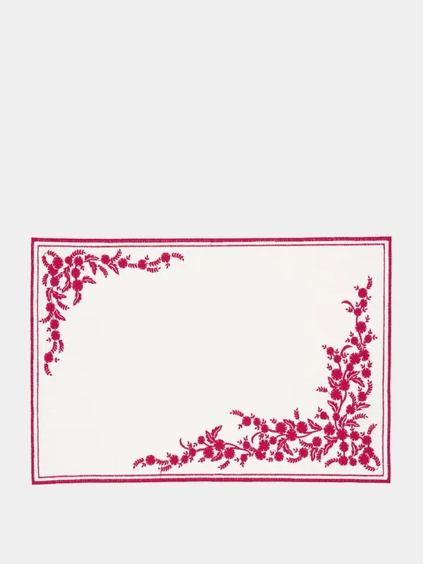 Borgo Delle Tovaglie Venaria Antistain Linen Placemat In Ivory And My Heart - Red