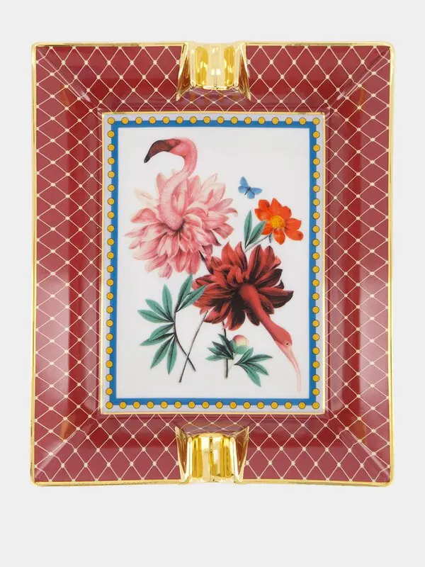 La DoubleJ Birdbloom Bordeaux Porcelain Ashtray - Red
