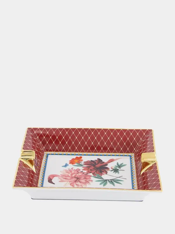 La DoubleJ Birdbloom Bordeaux Porcelain Ashtray - Red