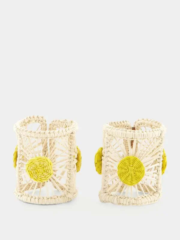 La DoubleJ Set Of 2 Raffia Napkin Rings - Yellow