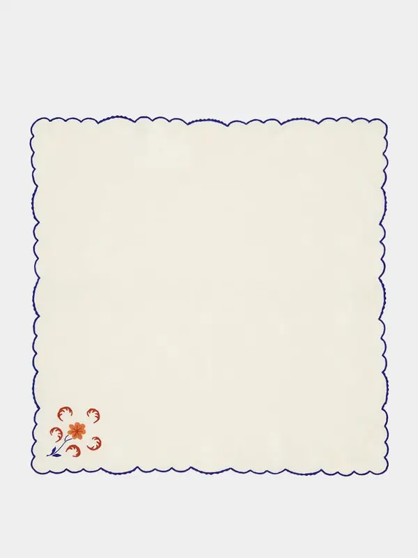 HOUSE OF CAPRICORN Funchal Hand-embroidered Linen Napkin - White