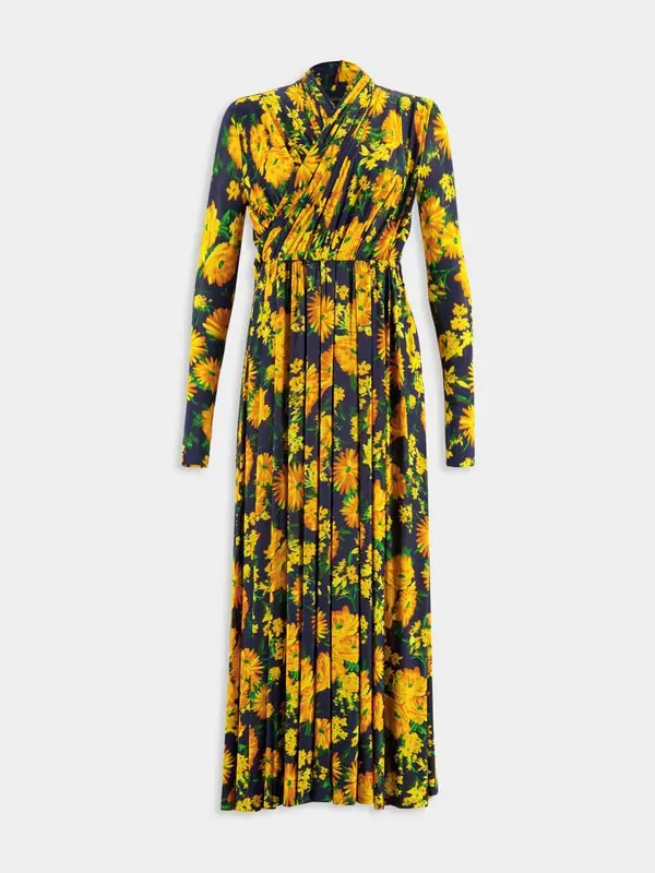 Balenciaga Draped Floral-print Midi Dress - Yellow