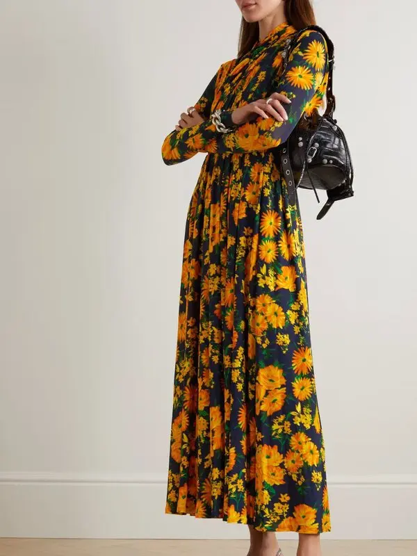 Balenciaga Draped Floral-print Midi Dress