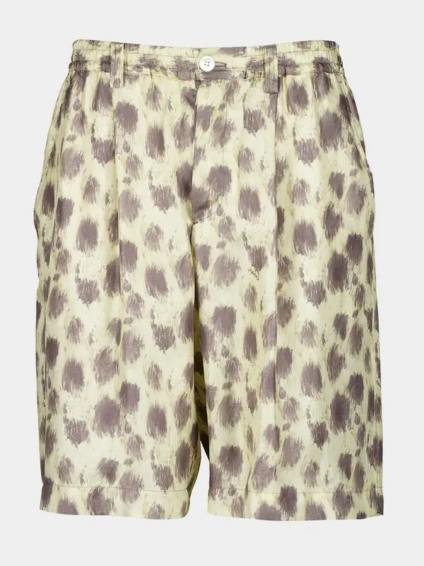 Marni Crayon Leopard Print Silk Bermuda Shorts - Yellow