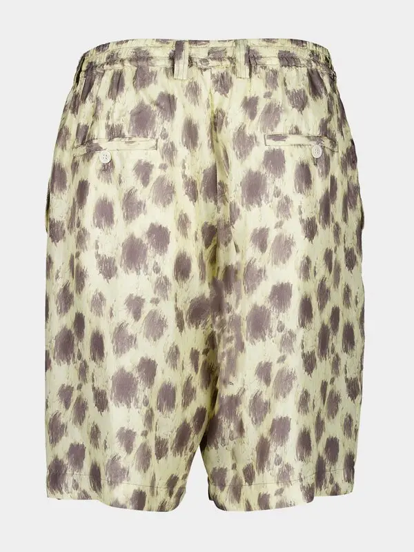 Marni Crayon Leopard Print Silk Bermuda Shorts - Yellow