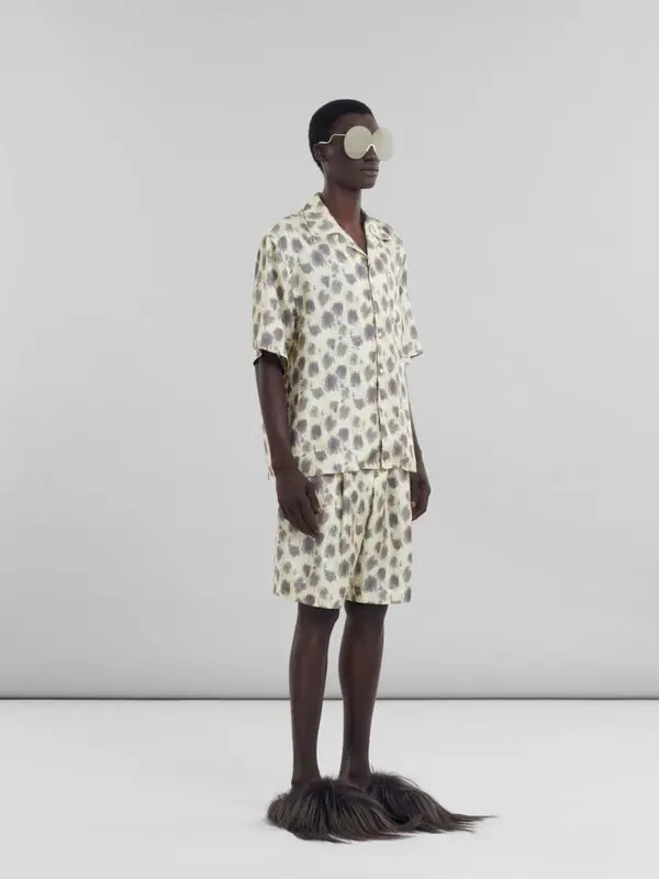 Marni Crayon Leopard Print Silk Bermuda Shorts - Yellow