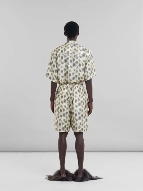 Marni Crayon Leopard Print Silk Bermuda Shorts - Yellow