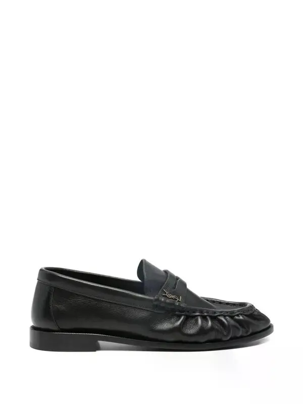 Saint Laurent Logo-plaque Gathered Loafers - Black