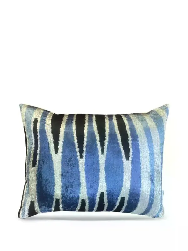 LES-OTTOMANS Abstract Velvet Cushion - Blue