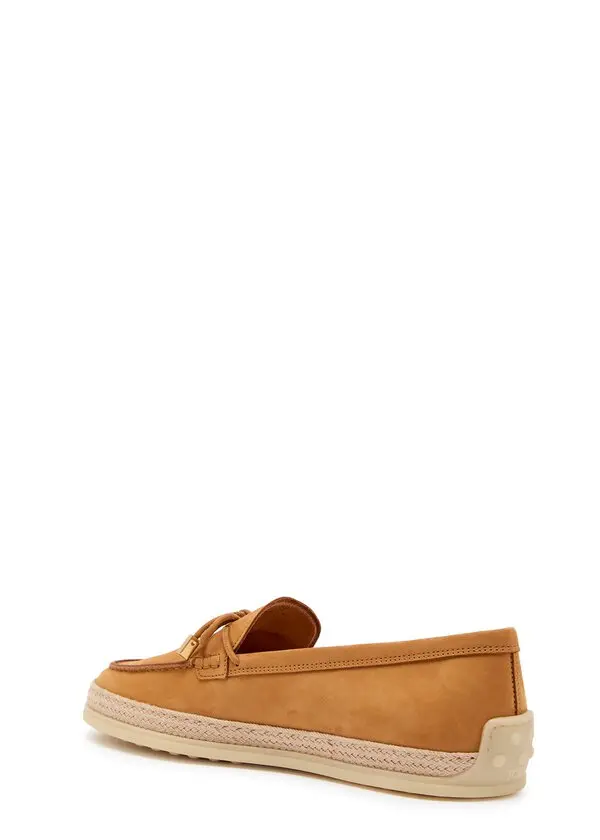 TOD'S Raffia-trim Suede Loafers - Brown