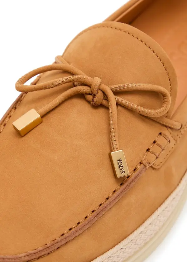 TOD'S Raffia-trim Suede Loafers - Brown