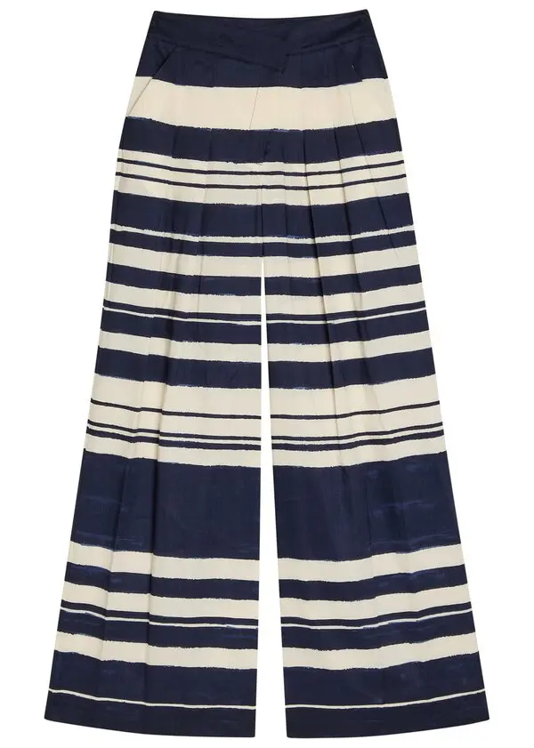 Veronica Beard Heron Striped Wide-leg Trousers - Navy
