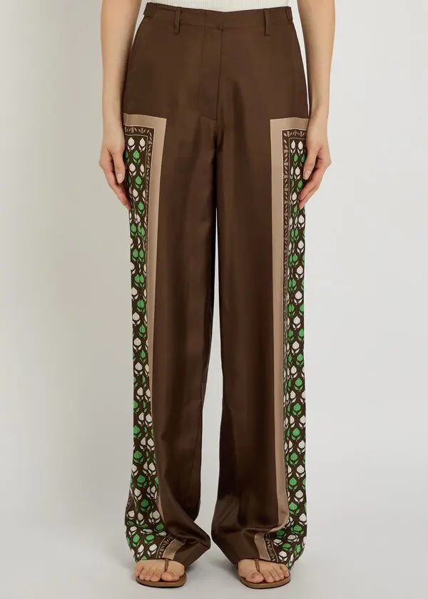 Tory Burch Printed Straight-leg Silk Trousers
