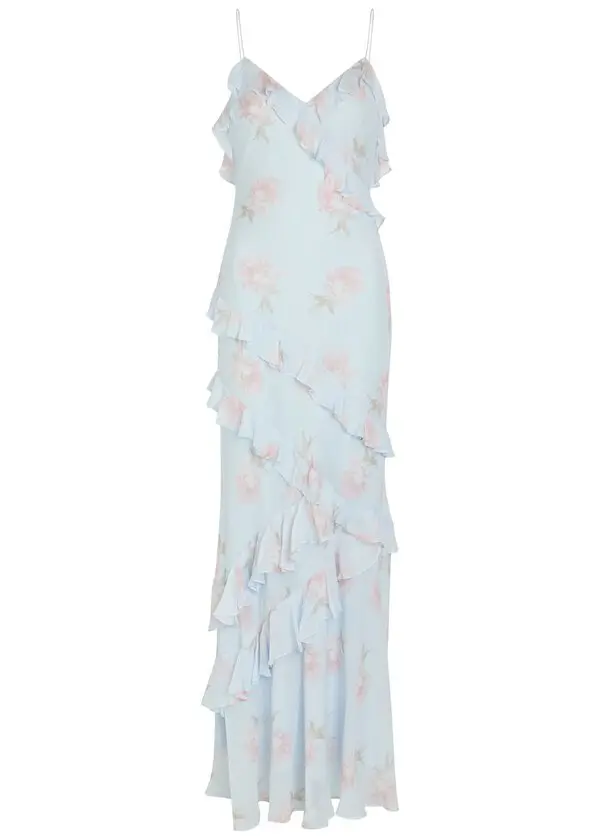 LoveShackFancy Rialto Floral-print Ruffled Chiffon Maxi Dress