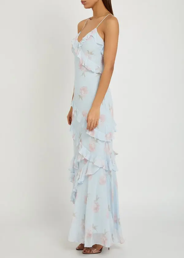 LoveShackFancy Rialto Floral-print Ruffled Chiffon Maxi Dress