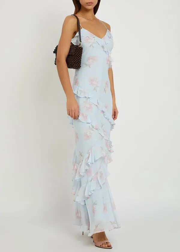LoveShackFancy Rialto Floral-print Ruffled Chiffon Maxi Dress
