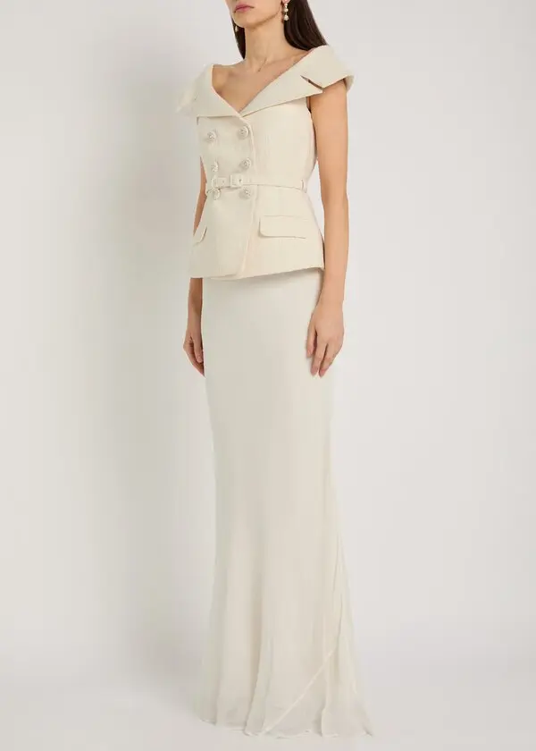 SELF-PORTRAIT Tailored Double-breasted Bouclé Maxi Dress