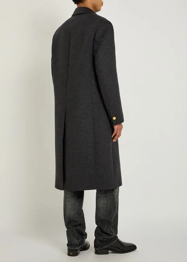 Versace Wool Double-breasted Pea Coat - Dark Grey