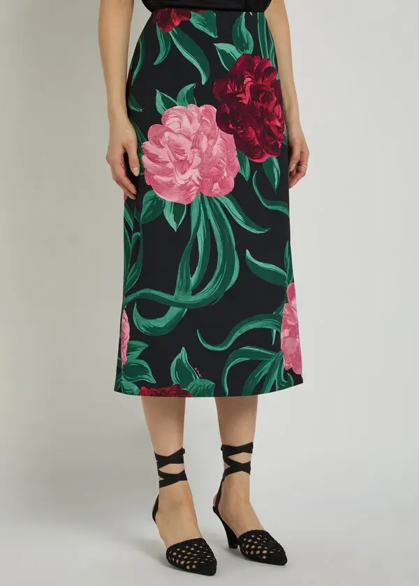 La DoubleJ Floral-print Crepe Pencil Skirt