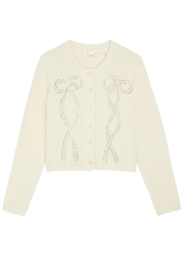 LoveShackFancy Leocadia Embellished Wool-blend Cardigan - Ivory