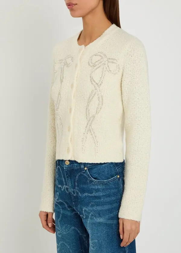 LoveShackFancy Leocadia Embellished Wool-blend Cardigan - Ivory