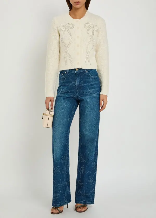LoveShackFancy Leocadia Embellished Wool-blend Cardigan - Ivory