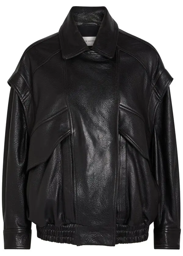 Nour Hammour Micah Grained Leather Jacket - Black
