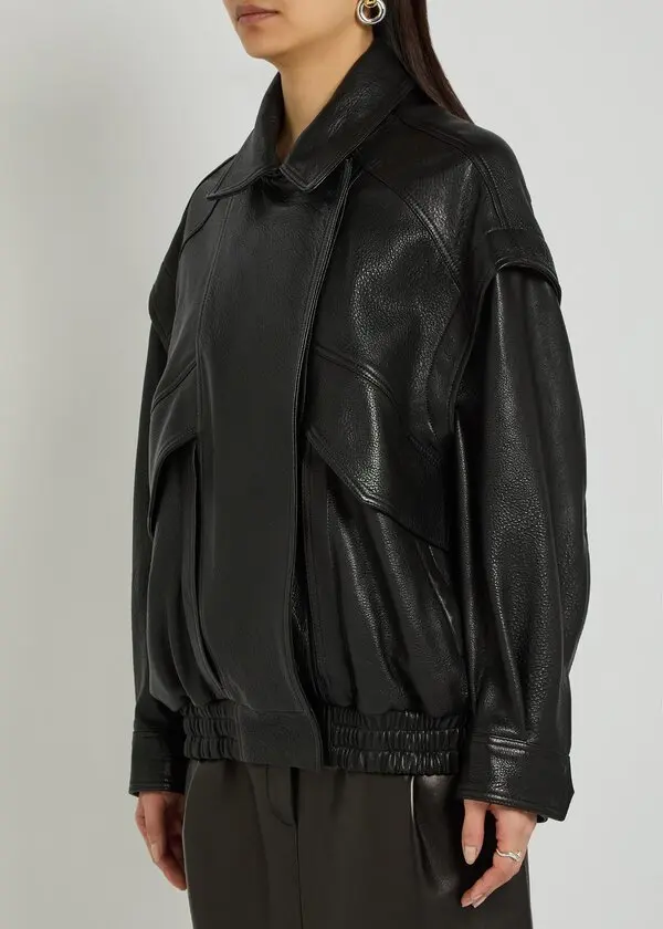 Nour Hammour Micah Grained Leather Jacket - Black