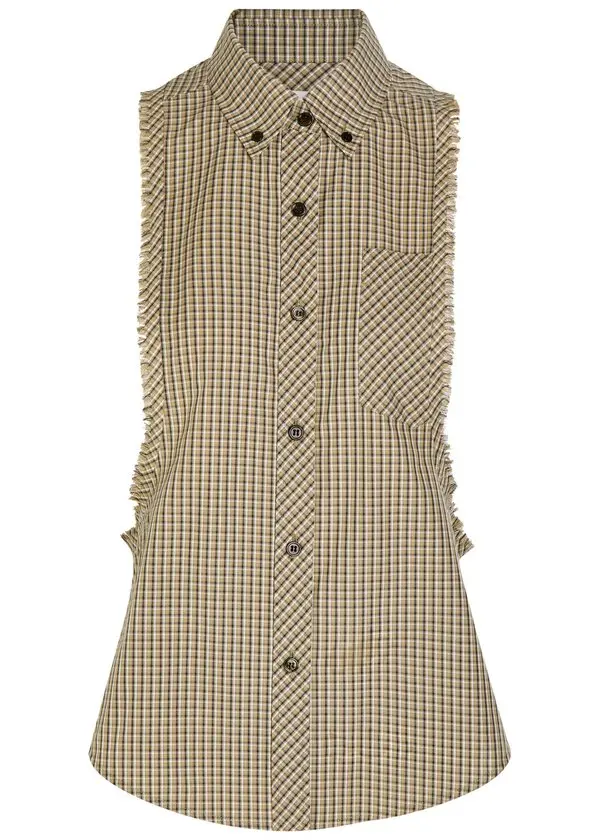 Versace Checked Cotton Sleeveless Shirt - Sand
