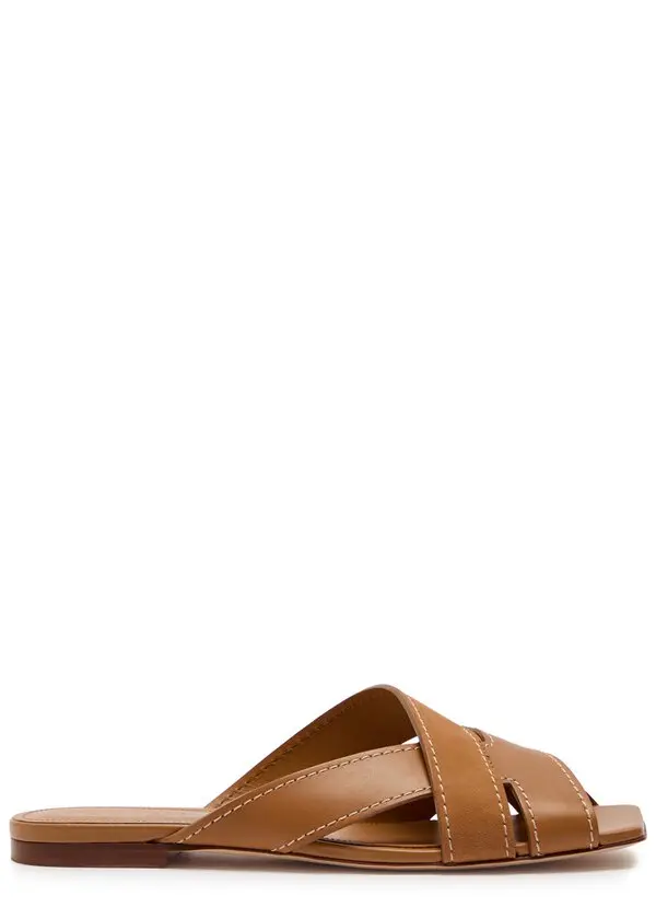 TOD'S Square-toe Suede And Leather Sandals - Brown