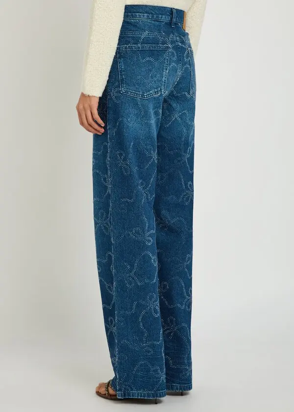 LoveShackFancy Dessa Embellished Wide-leg Jeans