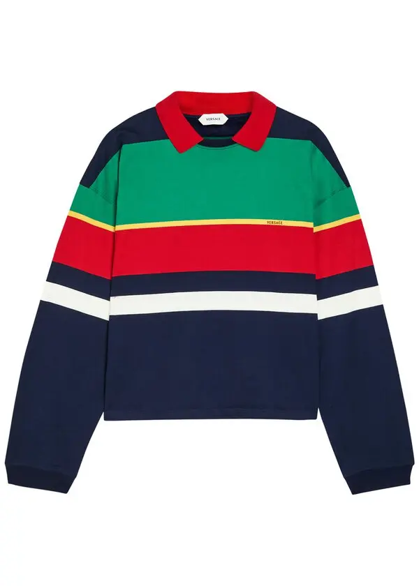 Versace Striped Cotton Polo Sweatshirt - Multicoloured 1