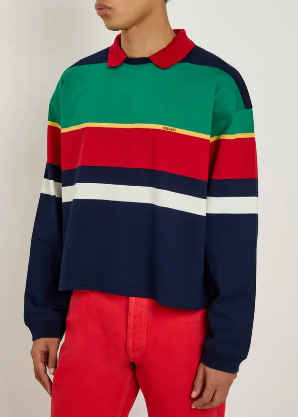 Versace Striped Cotton Polo Sweatshirt - Multicoloured 1
