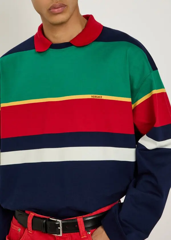 Versace Striped Cotton Polo Sweatshirt - Multicoloured 1