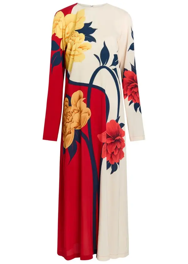 La DoubleJ Floral-print Stretch-crepe Midi Dress - Multicoloured