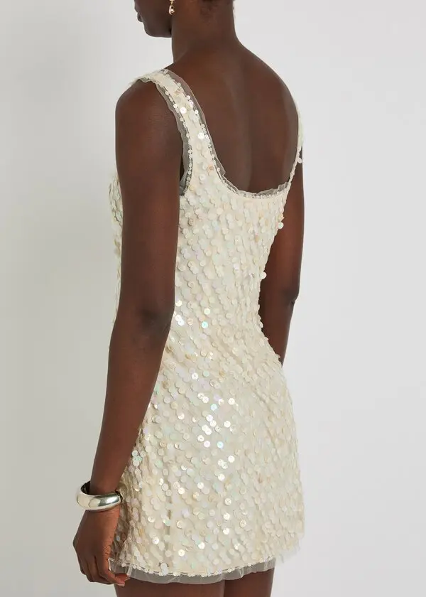 LoveShackFancy Calise Sequin-embellished Tulle Mini Dress - White