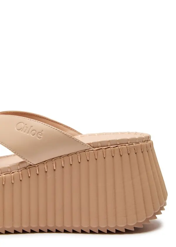 Chloé Nama 80 Leather Wedge Sandals - Cream