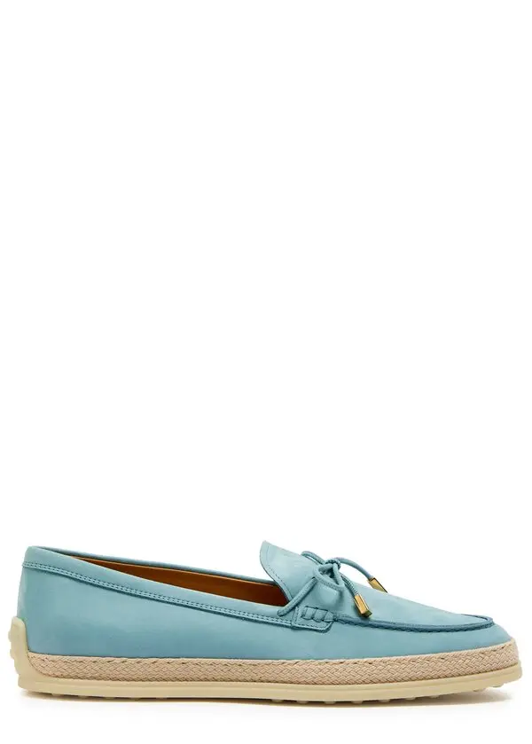 TOD'S Raffia-trim Suede Loafers