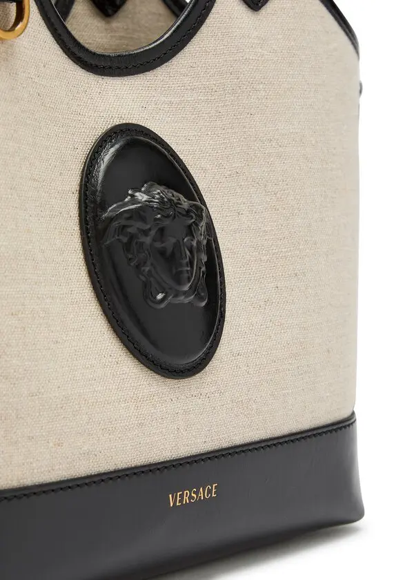 Versace Small Leather And Canvas Tote Bag - Black