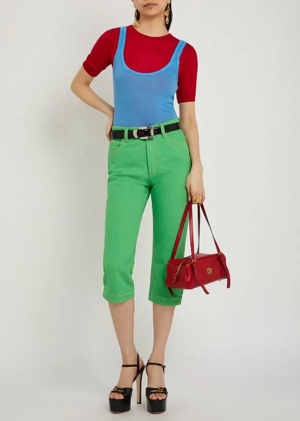 Versace Ribbed Wool T-shirt With Logo - Red