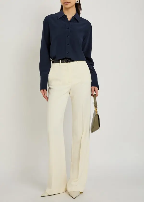 JOSEPH Silk-crepe Shirt With Wide Box Pleat And Curved Hem - Navy
